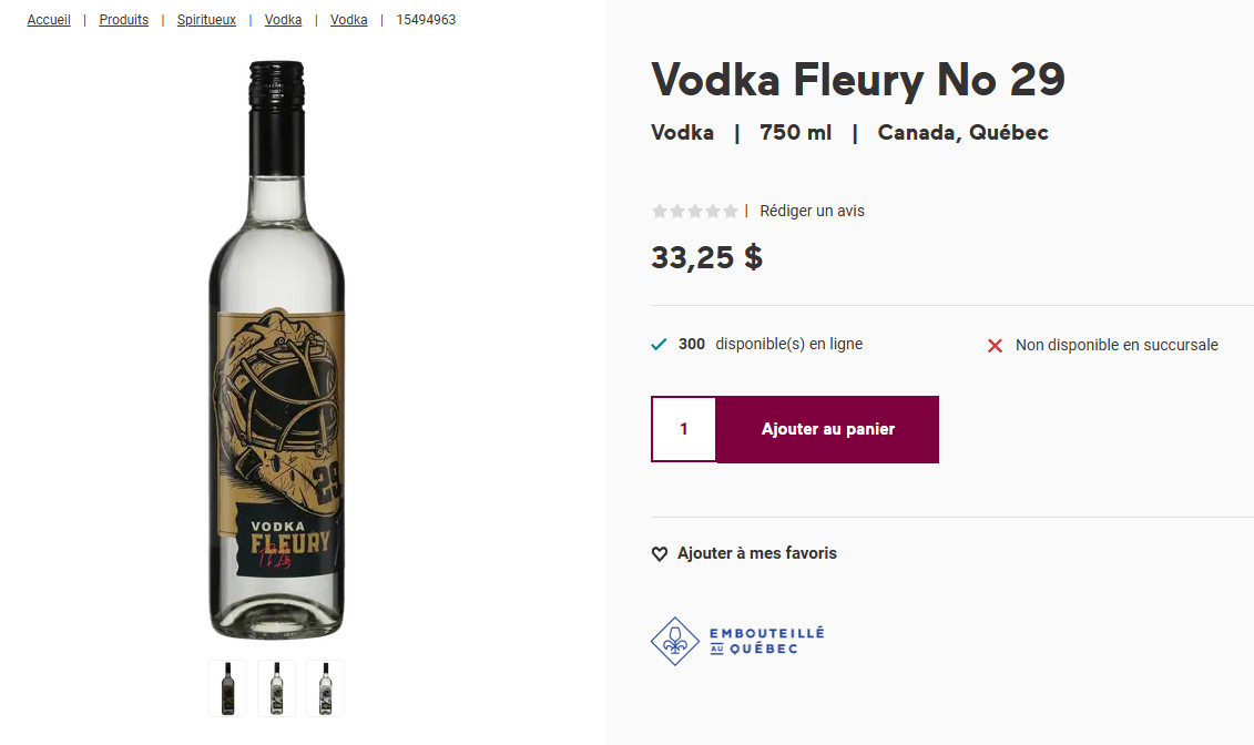La SAQ propose une « Vodka Fleury » en l’honneur de Marc-André
